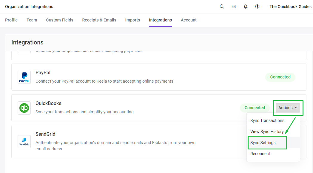 Setup Sync Settings for Quickbooks Online – Keela